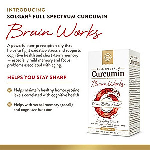 Solgar Full Spectrum Curcumin Brain Works, 90 Licaps - Support Memory Recall, Focus, Cognitive Function - Antioxidant Support - Curcumin, BacoMind, Choline, Vitamin B12 - Non-GMO, Vegan - (Pack of 2)