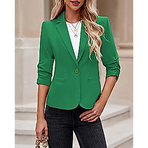 LookbookStore Jackets for Women Fashion Dressy 3/4 Sleeve Blazer for Women Blazers for Women Business Casual Summer Jackets for Women Lightweight Fashion Green Size Large Fits Size 12 / Size 14