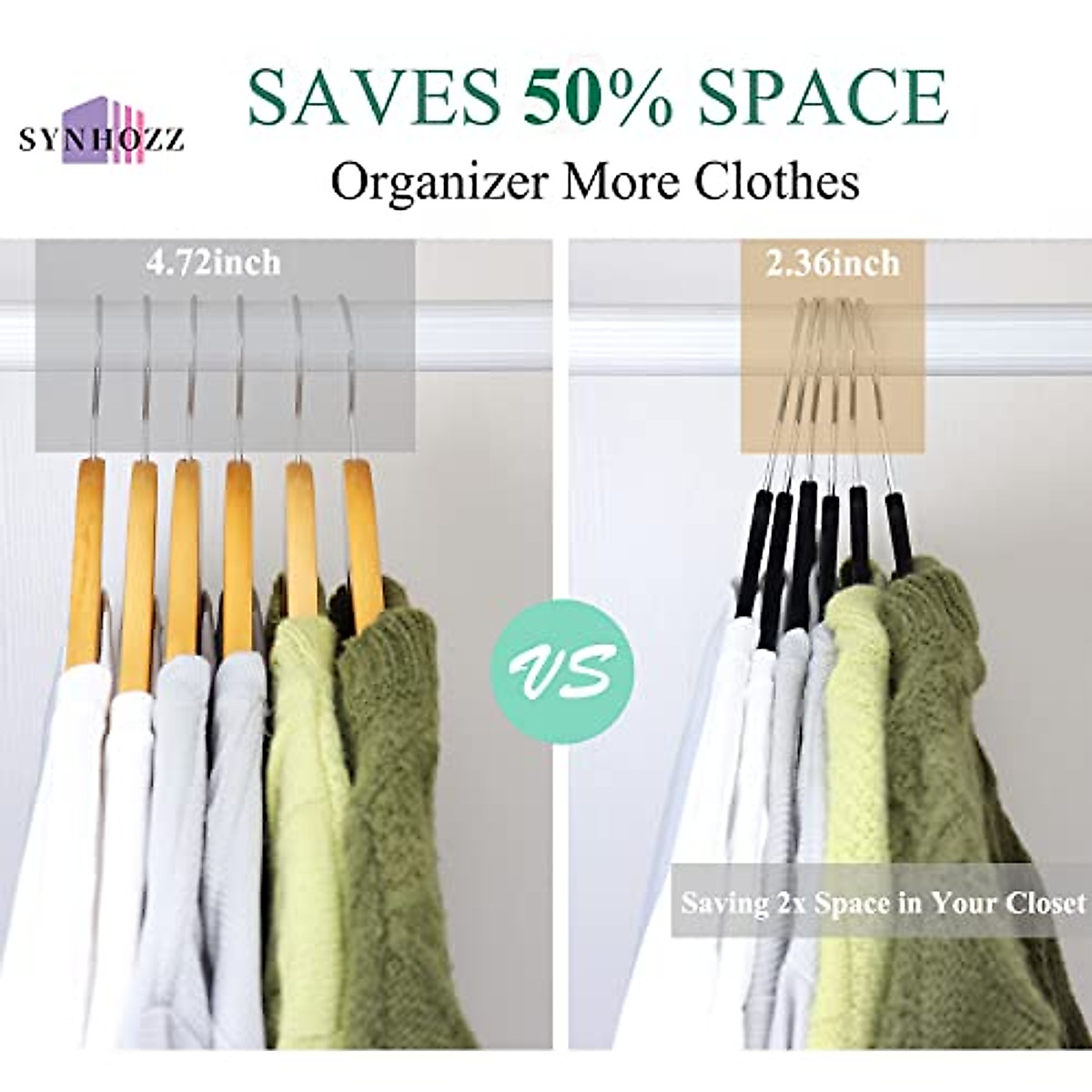 Synhozz Premium Black Velvet Hangers 50 Pack Non-Slip Clothes Hangers Ultra Slim & Space Saving - Heavy Duty Velvet Suit Hangers with Tie Bar