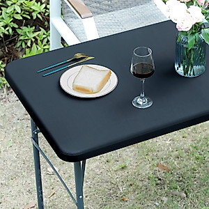 NEWISHER 2 Pack Fitted Tablecloth Rectangle 4ft Elastic Edge Spandex Table Top Cover for Picnic Outdoor Camping Park Patio Black 23 x 48 inch