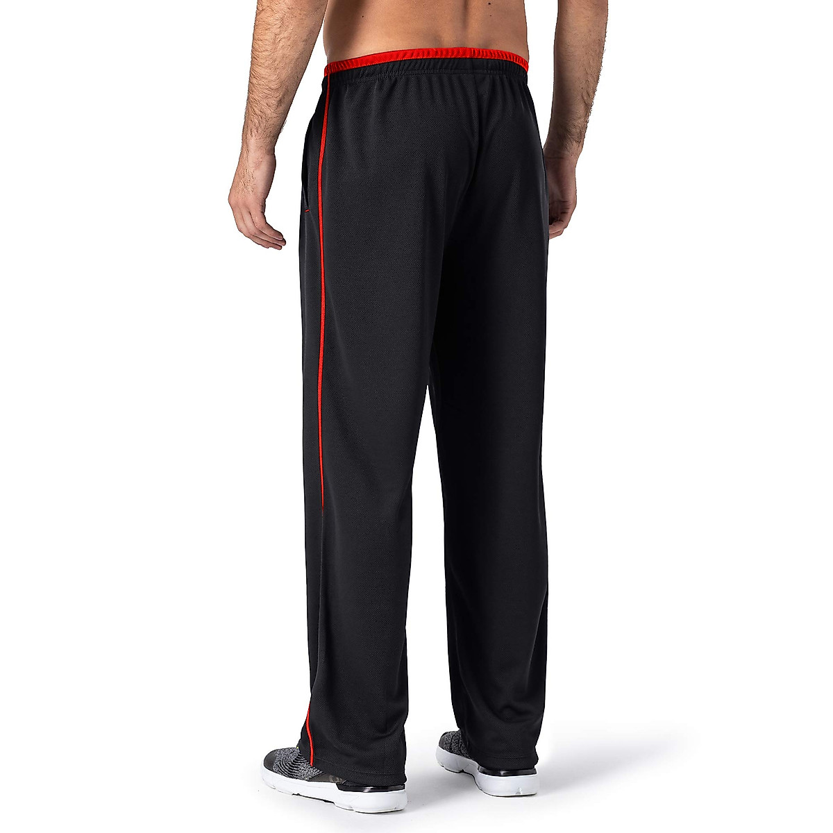 MAGNIVIT Sport Pants for Men Loose fit Warm Up Baggy Sweatpants with Zipper Pockets Black/Red