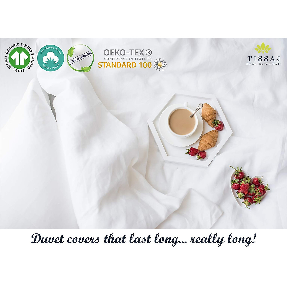 Organic Cotton Duvet Cover Queen/Full – Natural – GOTS Certified – Soft & Smooth Sateen Weave – Secure Fit with Corner Ties & Envelope Closure – Premium Bedding – Machine Washable – Tissaj