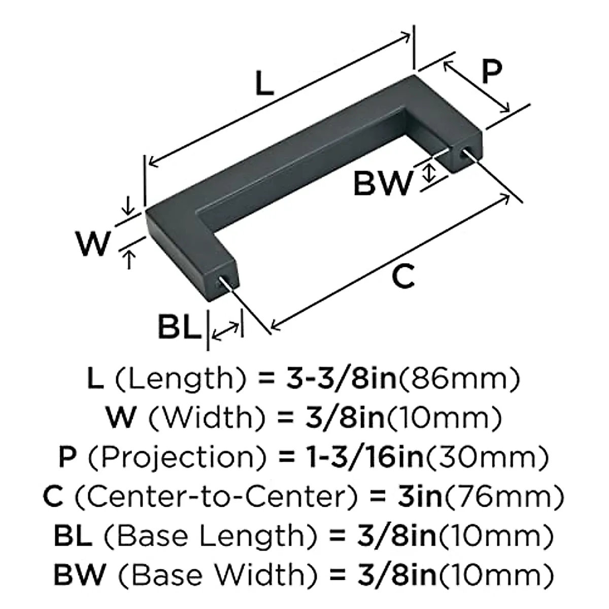 Amerock | Cabinet Pull | Matte Black | 3 inch (76 mm) Center to Center | Monument | 1 Pack | Drawer Pull | Drawer Handle | Cabinet Hardware