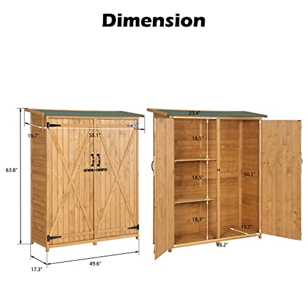 VINGLI Upgraded Outdoor Wooden Storage Shed, Extra Large Garden Shed Outside Tool Cabinet with 2 Safety Latches, Patio Storage Organizer for Garden Yard Lawn Equipment