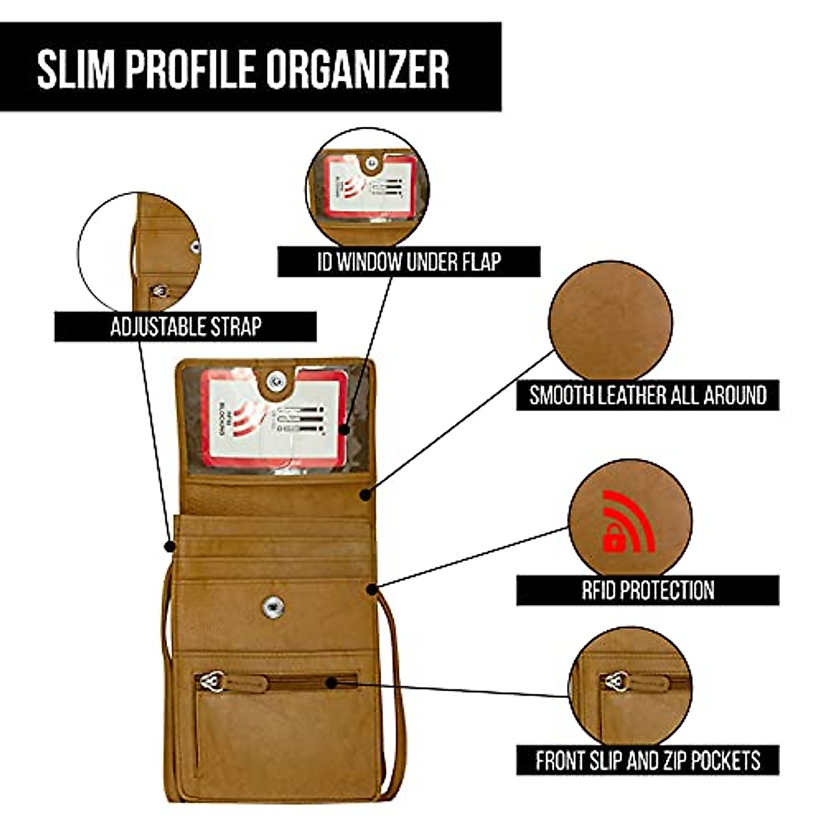 ili New York 6827 Genuine Leather Crossbody Organizer with RFID Blocking Lining