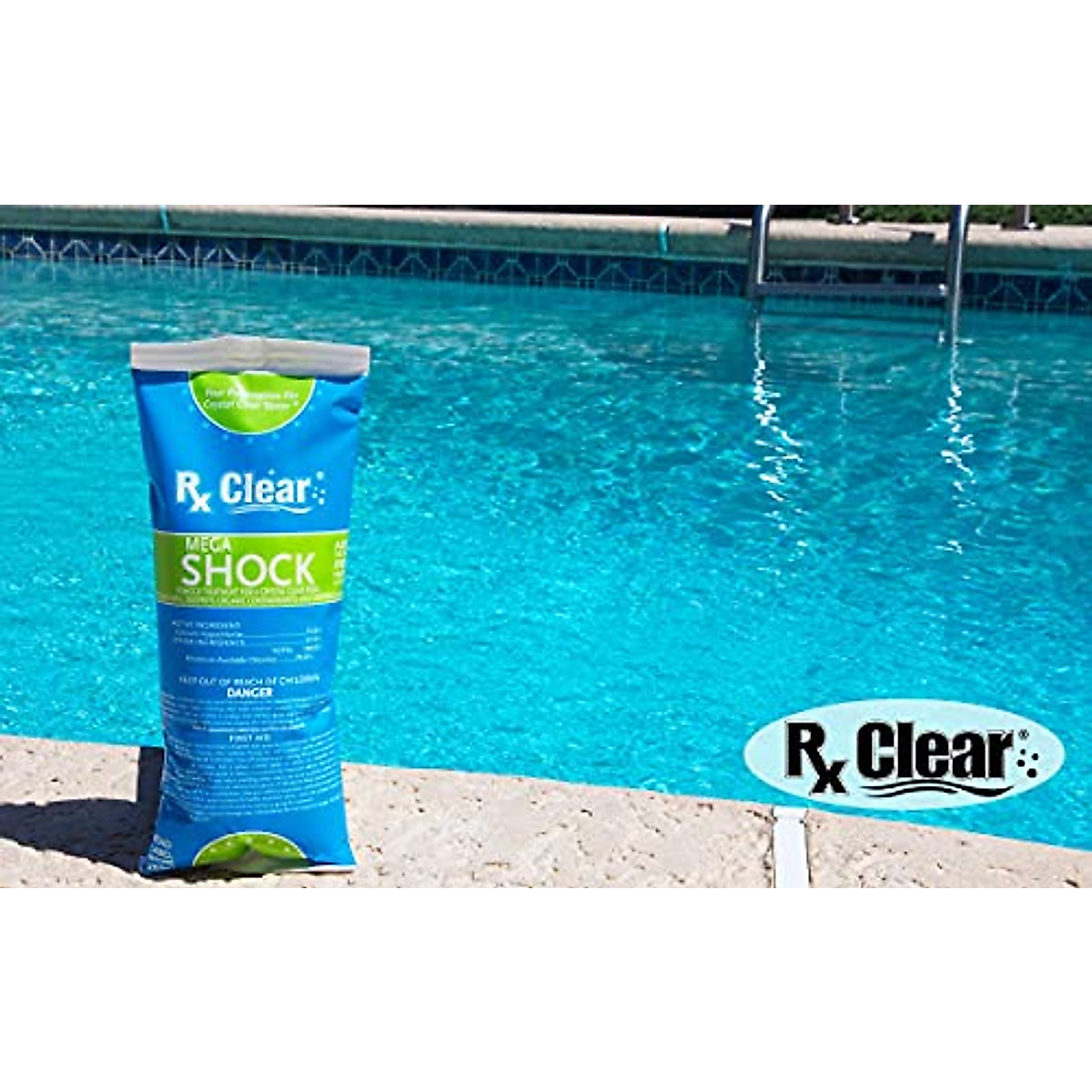 Rx Clear Mega Shock | 73% Calcium Hypochlorite | Kills Algae in Swimming Pools | Works As Pool Sanitizer Clarifier and Algicide | One Pound Bags | 24 Pack