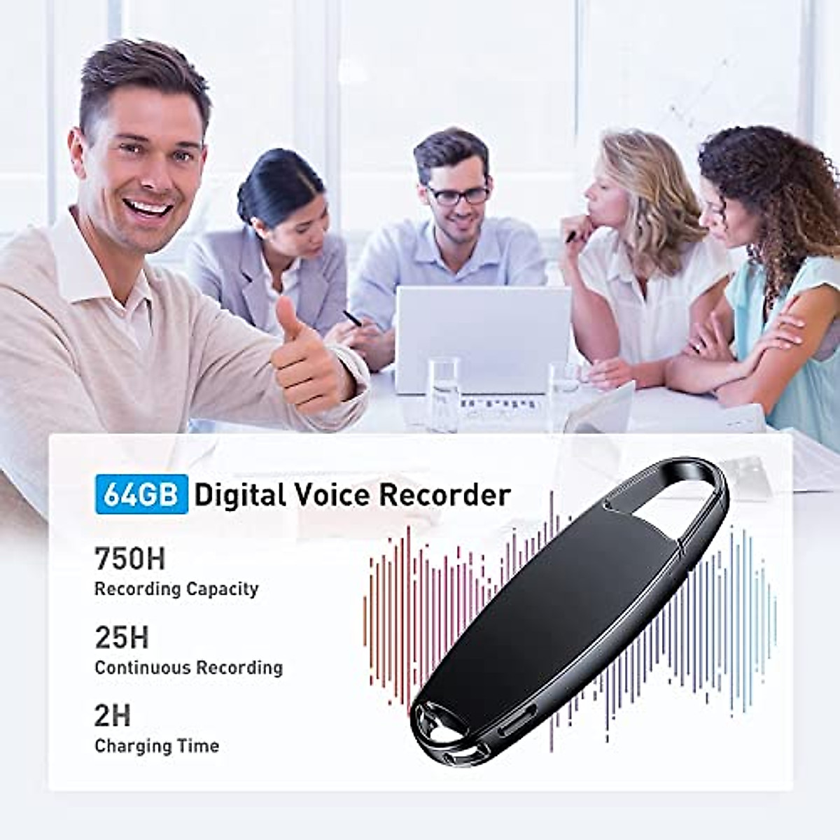 64GB Voice Recorder, Telele Digital Audio Recorder with 750 Hours Recording Capacity and 25 Hours Battery Time, Ideal for Meeting Lecture Interview Class