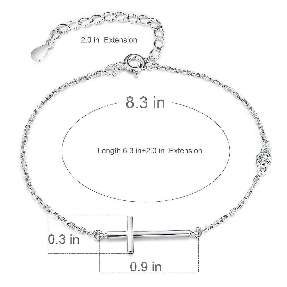 Boniris 925 Sterling Silver Cross Bracelet Womens in Good Faith CZ Chain Bracelet with Cross for Confirmation Anniversary Birthday