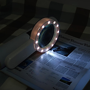 Magnifying Glass with Light, 30X Illuminated Large Magnifier Handheld 12 LED Lighted Magnifying Glass for Seniors Reading, Soldering, Coins, Jewelry, Macular Degeneration(Silver Button)