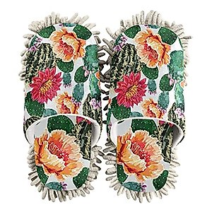 Floral Summer Tropical Cactuses Succulents Mop Slippers Shoes Cover for Floor Cleaning Washable Dust Hair Dirty Cleaners Microfiber Mop Socks for Office House Kitchen