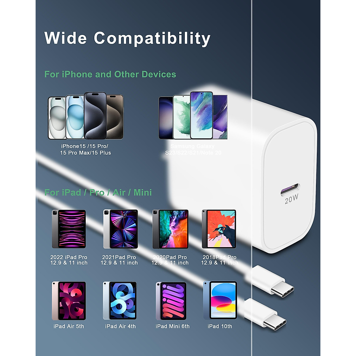 iPad Pro Charger iPad Fast Charger, 30W USB C Fast Wall Charger Blcok with 60W/3A 10FT Long USB C to USB C Cable for iPad Pro 12.9/11 inch, iPad 10th Generation, iPad Air 5/4th, iPad Mini 6