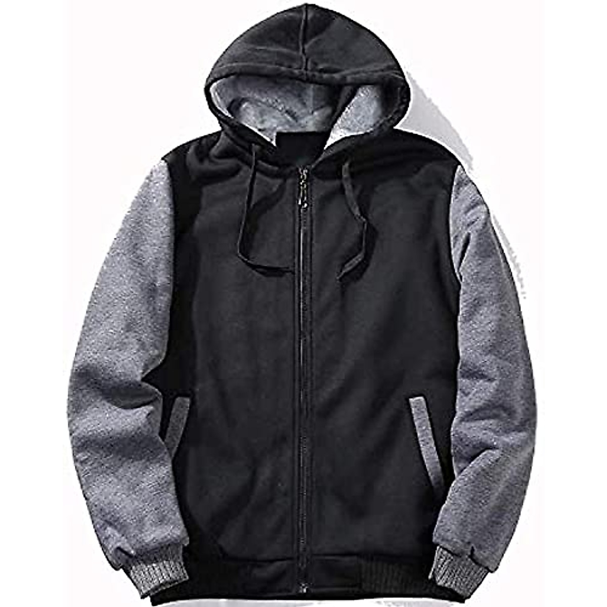SCODI Hoodies for Men Winter Fleece Sweatshirt - Full Zip Up Thick Sherpa Lined 1712-BlackGrey-L