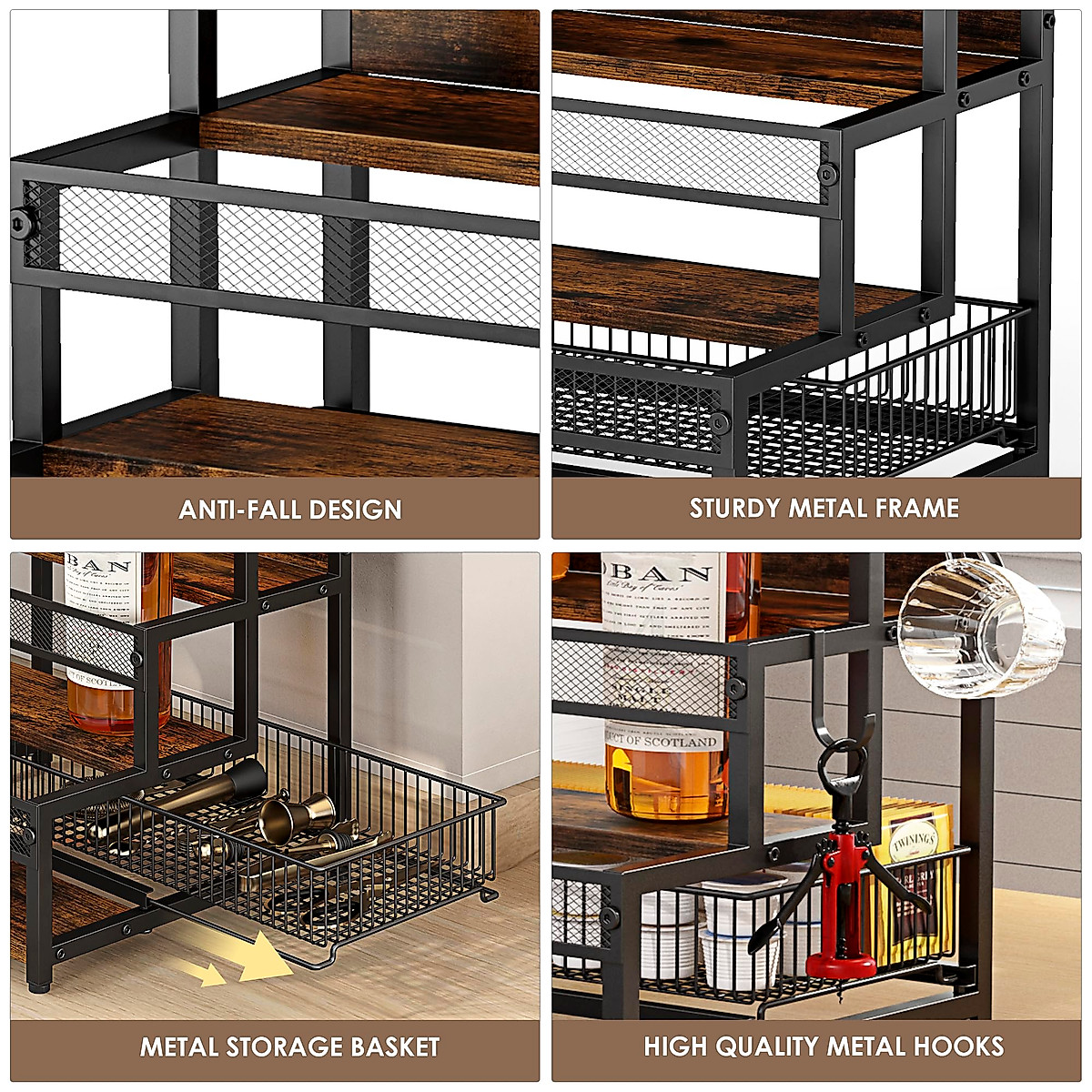LOTEYIKE 3 Tier Coffee Syrup Rack Organizer, 12 Water Bottles Holder Stand Liquor Cabinet Storage Shelves, Wine Rack Countertop Storage Rack Coffee Bar Cabinet for Kitchen