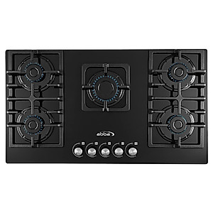 ABBA 36" Gas Cooktop with 5 Sealed Burners - Tempered Glass Surface with SABAF Burners, Natural Gas Stove for Countertop, Home Improvement Essentials, Easy to Clean, 36" x 4.1" x 20.5"