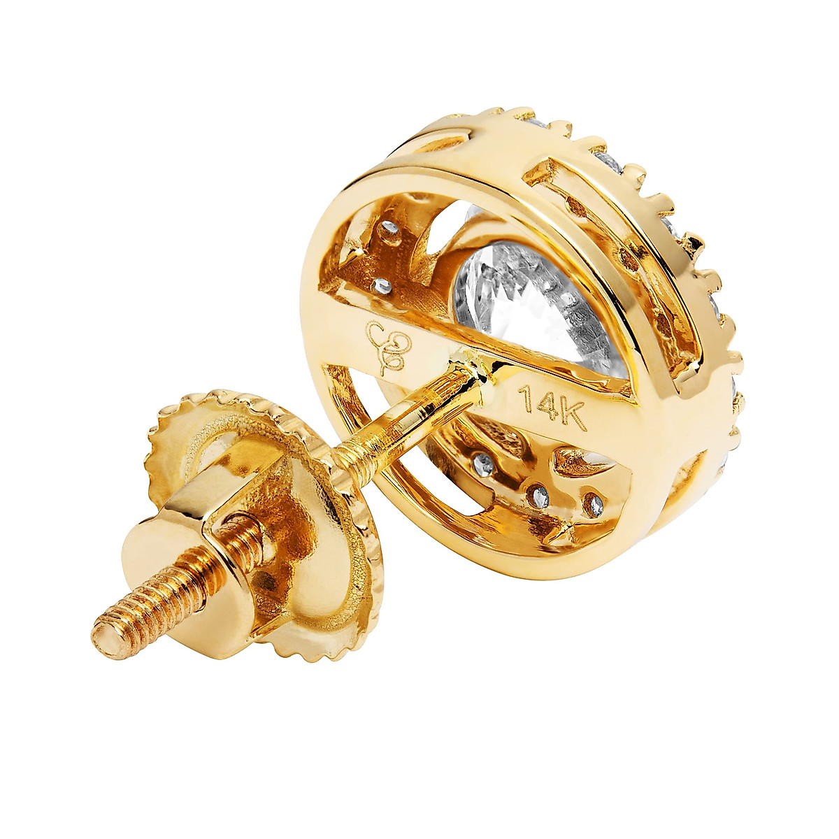 Everyday Elegance 14K Solid Yellow Gold Stud Earrings Round "Halo" Cubic Zirconia Screw Back Posts 1.20 CTW With Gift Box