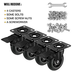 Apllamo 3" Casters Set of 4 ，4 Heavy Duty Quiet Casters, Max Load 2000LBS. Suitable to do Soft Wheels for cart ，Caster Wheels Glide Quietly and Protect The Floor, casters Set of 4 Heavy Duty.