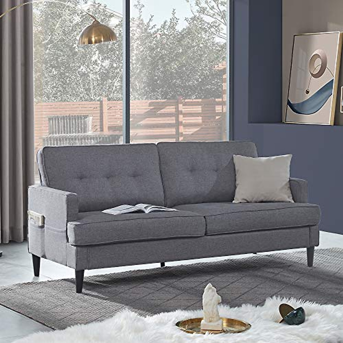 71" Modern Design Couch Soft Linen Upholstery Loveseat for Compact Living Space, Apartment, Dorm.