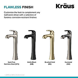Kraus KVF-1210MB Esta Single Handle Vessel Bathroom Faucet with Pop-Up Drain, Matte Black