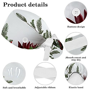 Nurse Scrub Caps,Scrub Hats with Buttons and Cotton Sweatband,Photo of Green Leaf Plants