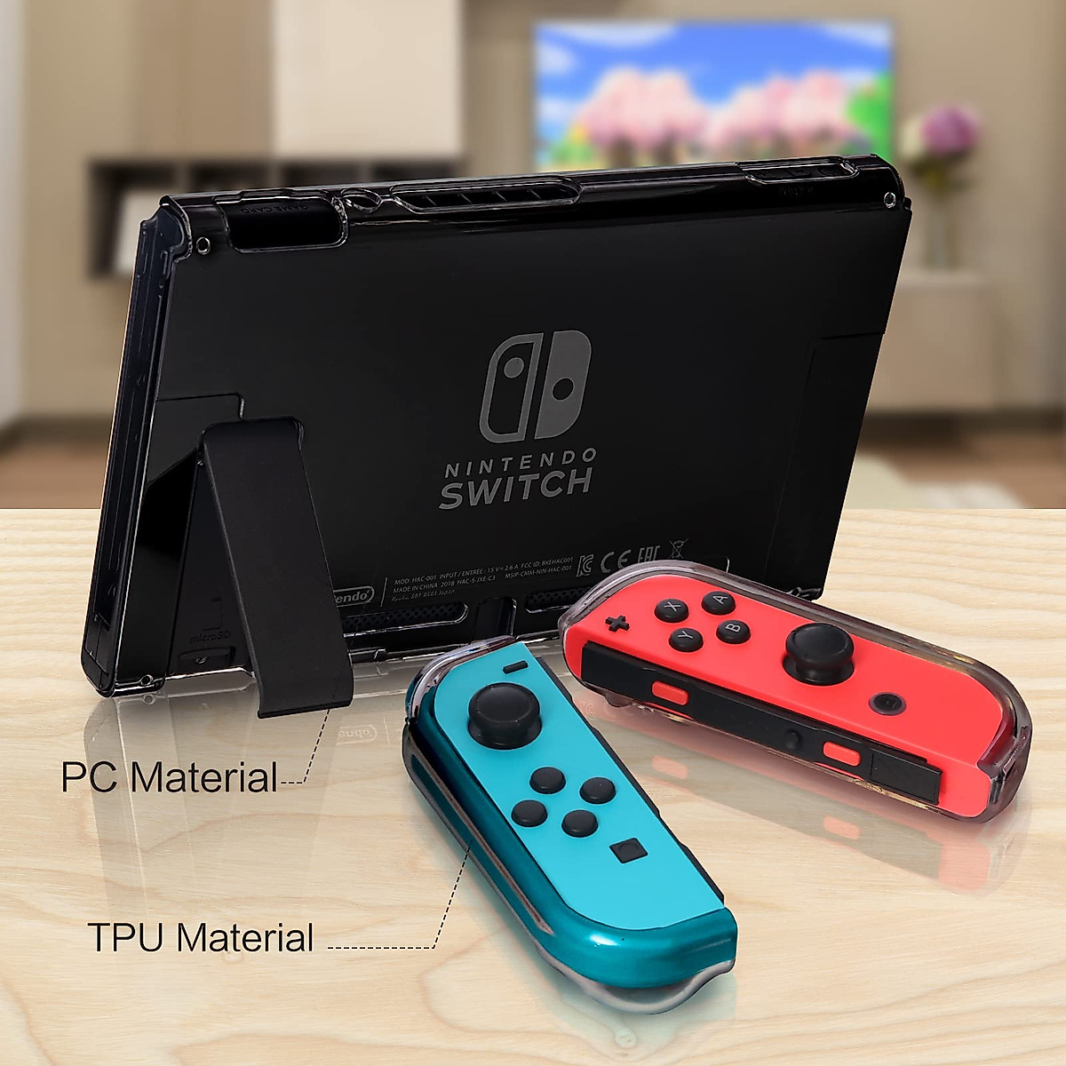 Switch Dockable Case, Switch Protective Case with Soft TPU Grip Case for Joy-Con, Switch Tempered Glass Screen Protector and 6 Thumb Stick Caps - Black