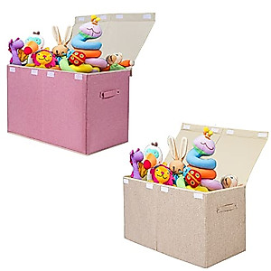 popoly Large Toy Box Chest with Lid, Collapsible Sturdy Toy Storage Organizer Boxes Bins Baskets