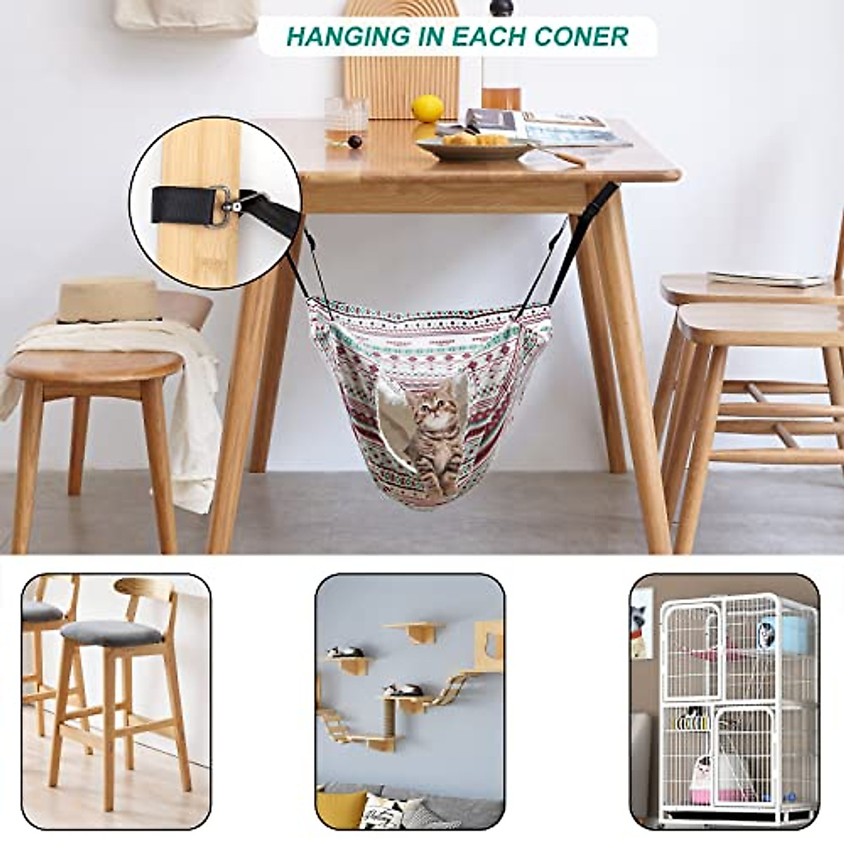 ONENIN Cat Cage Hammock,Hanging Soft Pet Bed for Kitten Ferret Rabbit Raccoon or Small Pet,Double Layer Hanging Bed for Pets,2 Level Indoor Bag for Spring/Summer/Winter (White)