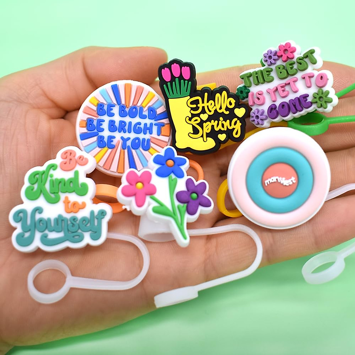 12pcs Straw Cover Cap,Reusable Drinking Straw Toppers,10mm Straw Covers for Stanley Cup 30&40 Oz Tumbler Straw Accessories Splash Straw Protector Portable Dust Straw Caps Decoration (Love Myself)