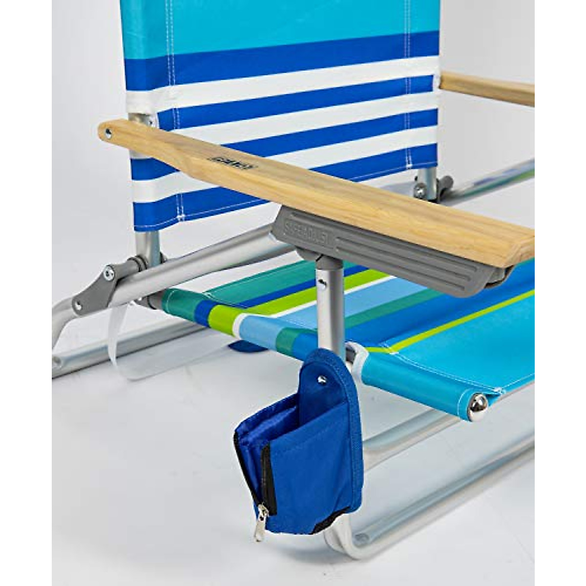 RIO beach Classic 5-Position Lay-Flat Folding Beach Chair, 30.8" x 24.75" x 29.5", Cool Blue Stripes