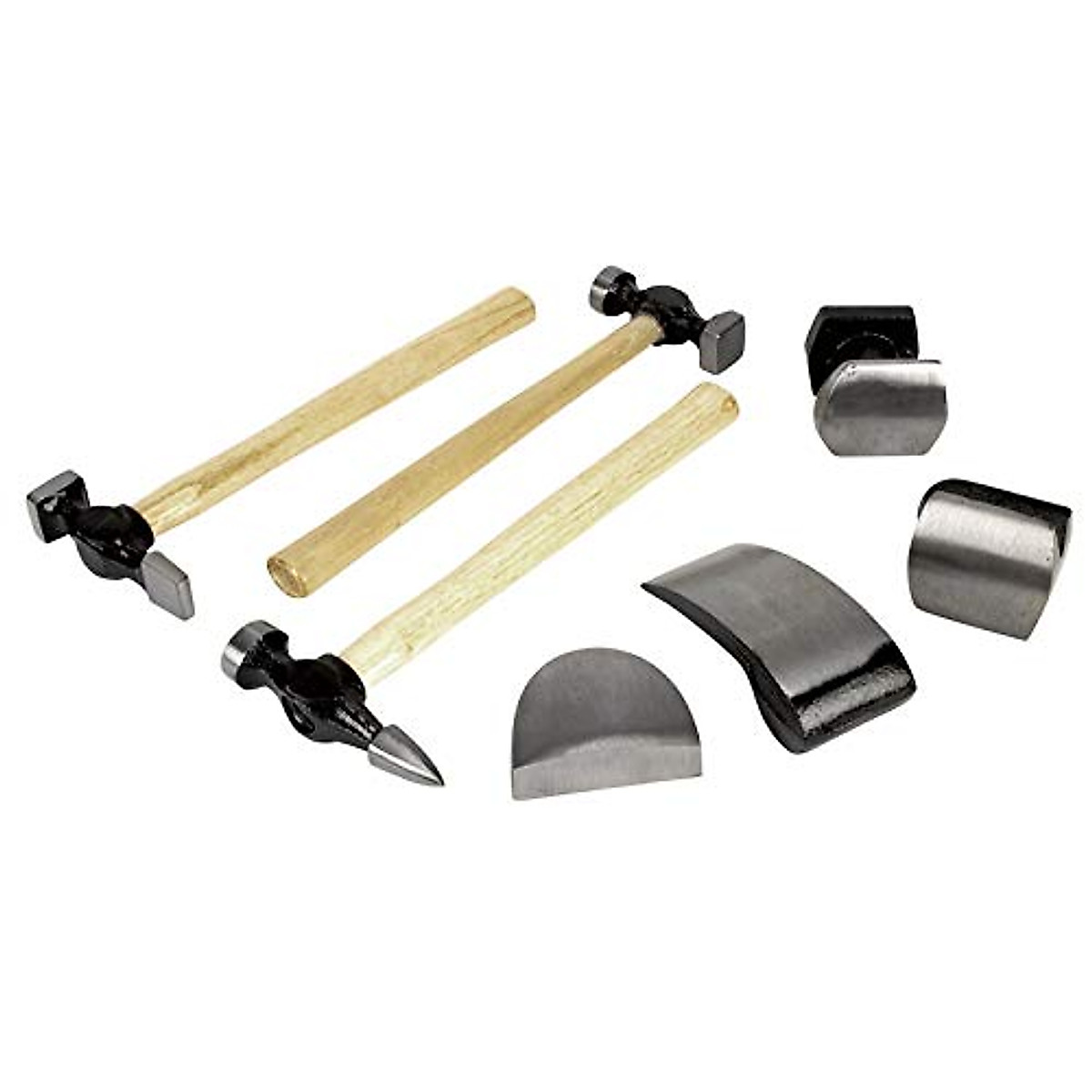 Performance Tool W1007DB 7-Piece Auto Body Repair Kit with Carbon Steel Hammer Heads and Dollies on Wood Handles
