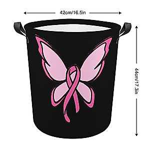 Breast Cancer Ribbon Butterfly Large Laundry Basket Waterproof Laundry Hamper Collapsible Storage Basket Toy Organizer
