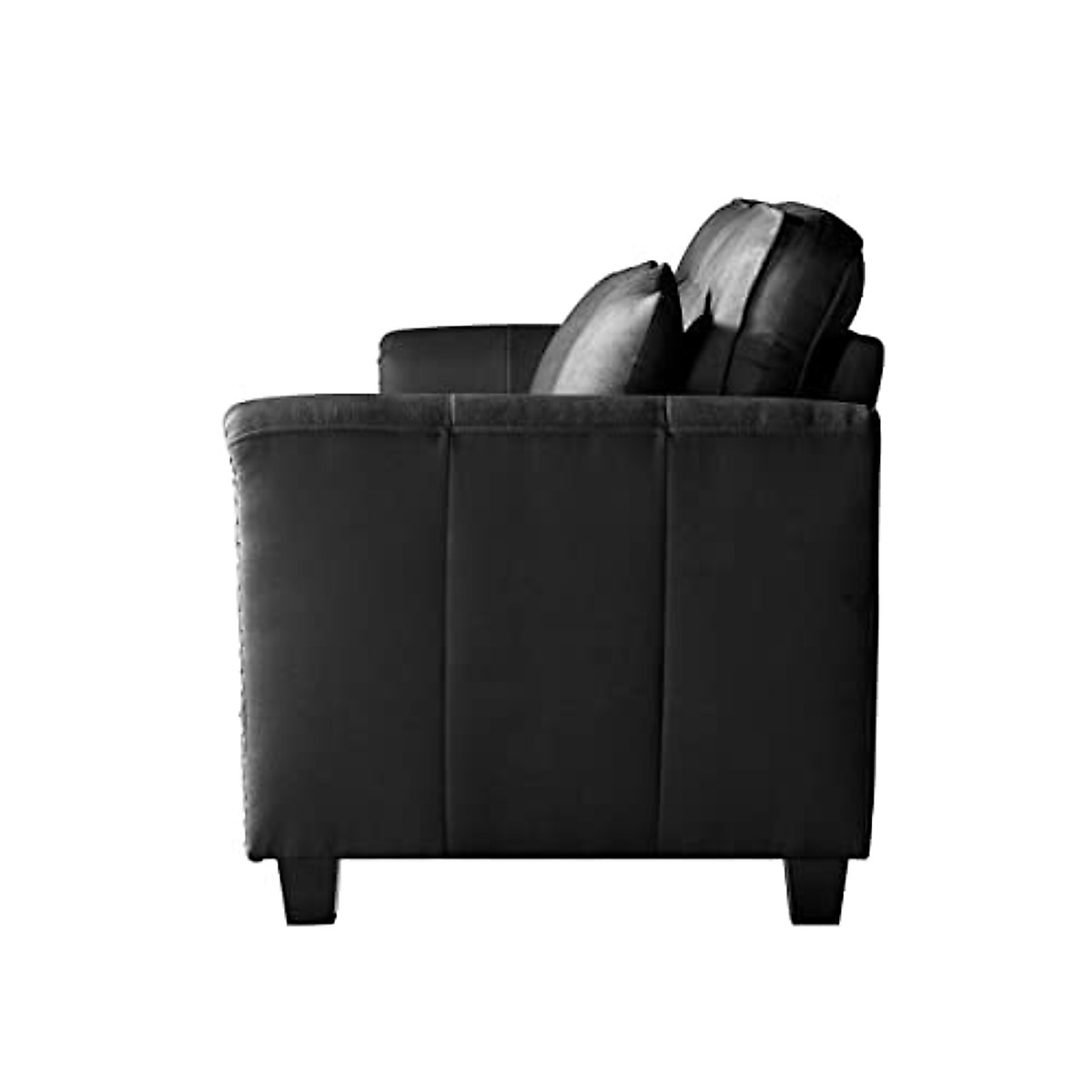 86.6” Flare Arm Polyester Upholstered Sofa with 2 Pillows - 3-Seater Couch for Living Room, Bedroom, Lounge, Office - Contemporary Design, Home Decor Furniture Accessory (Black)
