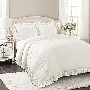Lush Decor Reyna 3-Piece Ruffled Comforter Bedding Set with Pillow Shams, King, White