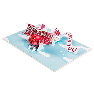 Paper Love 3D Pop Up Card, I Love You Biplane, For Valentines Day, Mothers Day, Birthday, All Occasions, Adult or Kids - 5" x 7" Cover - Includes Envelope and Note Tag