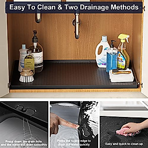 Under Sink Mat - 34" x 22" Waterproof Kitchen Cabinet Mat - Flexible Silicone Under Sink Liner with Drain Hole - Kitchen Bathroom Cabinet Mat and Protector for Drips Leaks Spills (Black)