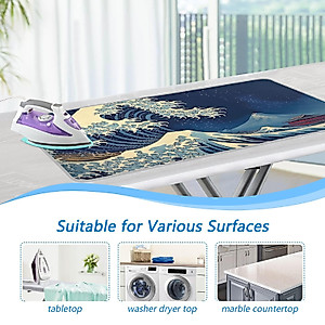 GOODOLD Japanese Waves Ironing Mat Portable Travel Ironing Pad for Washer,Dryer,Table Top, Iron Board Alternative Cover, Large Heat Resistant Ironing Blanket