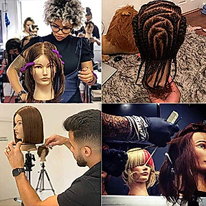 Mannequin Head 14 inch 100% Real Hair Doll Head for Hair Styling Salon Training Head Cosmetology Braiding Practice Mannequin Manikin Head Hairdresser (14 inch)
