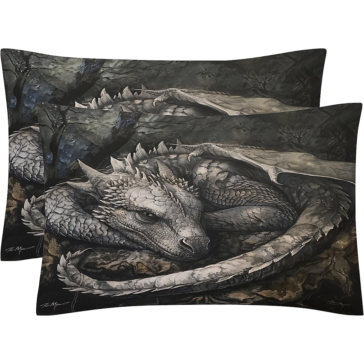 OmErsa Dragon Duvet Cover King Size Bedding Set 3 PCS, Fantasy Comforter Cover & 2 Pillowcases Soft Microfiber Patterned Bedroom Decorations for Adults Teens