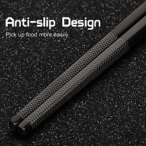 TIICOO Metal Chopsticks Reusable 2 Pairs Titanium Plated Stainless Steel18/8 Chopsticks with Holder, Dishwasher Safe Lightweight Japanese Style Chopsticks Gift Set(Black)