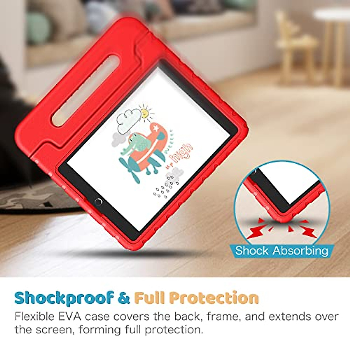 Fintie Kids Case for iPad 9th / 8th / 7th Generation (2021/2020 / 2019) 10.2 Inch - Shockproof Light Weight Handle Stand Case, Also Fit iPad Air 3 10.5" (2019) / Pro 10.5" (2017), Red