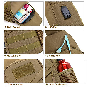 BraveHawk OUTDOORS Tactical Sling Crossbody Bag, 800D Military Nylon Oxford Utility EDC Chest Pack Shoulder Daypack Organizer