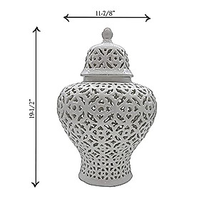 Galt International 19.5” Lattice Ginger Jar with Lid - Home Decor with Intricate Mediterranean Inspired Lattice Work - Living Room and Kitchen Decoration - 19.5” (White)