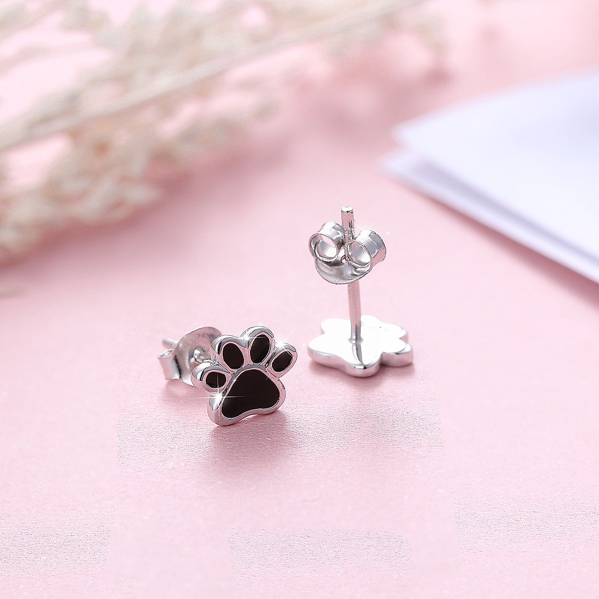 S925 Sterling Silver Puppy Dog Cat Pet Paw Print Stud Earrings