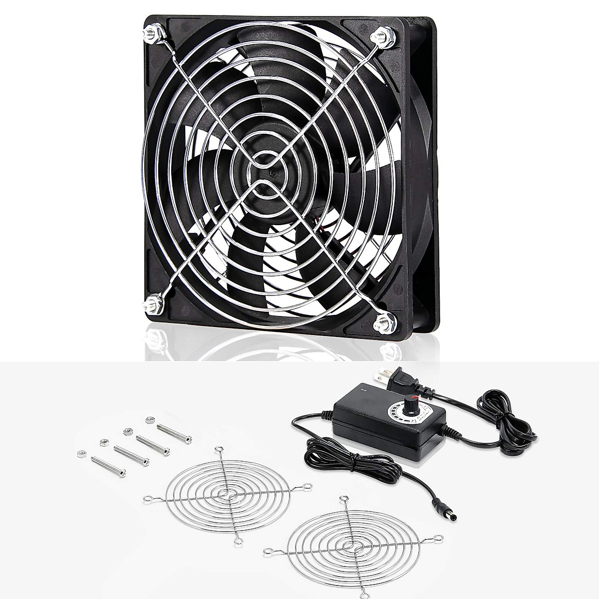 SXDOOL 120mm 110V 115V 120V AC Powered Fan with Speed Controller DC 3V to 12V, for Router Receiver DVR PlayStation Xbox Component Cooling
