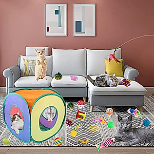 Cat Toys Set 36 PCS, Cat Toys Kitten Toys Interactive Cat Toys for Indoor Cats Collapsible Cat Tunnels Cat Feather Teaser Wand Feather Toy Springs Mouse Crinkle Balls Bell Play for Cat Kitty Kitten