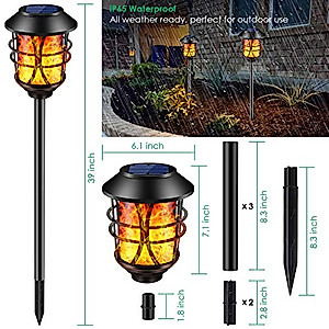 TomCare Solar Lights Metal Flickering Flame Solar Torches Lights Waterproof Outdoor Heavy Duty Lighting Solar Pathway Lights Landscape Lighting Dusk to Dawn Auto On/Off for Garden Patio Yard, 4 Pack