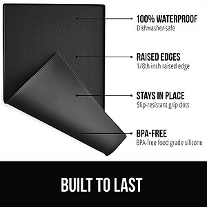 GORILLA GRIP 100% Waterproof Raised Edge BPA Free Silicone Pet Feeding Mat, Dog Cat Food Mats Contain Spills Protects Floors, Placemats for Cats and Dogs Water Bowl, Pets Accessories 18.5x11.5 Black