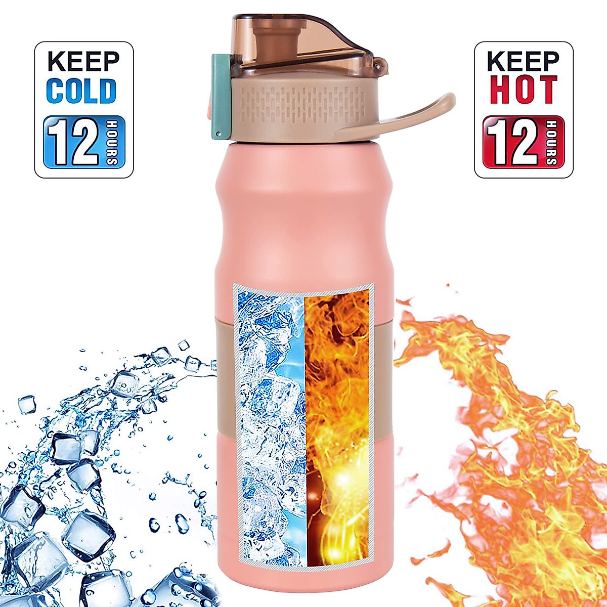 Stainless Steel Insulated Bottle-Vacuum flask Water Bottles Coffee/Juice Cup with Leak Proof Lids,Double Walled Sport Travel Mug with Handle,Keeps Hot and Cold BPA Free 17oz (Pink)