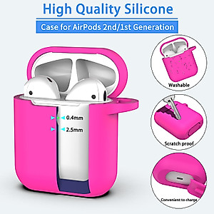 MHYALUDO for AirPods Case Cover, Military Grade Anti-Fall Soft Silicone Shock-Absorbing Protective for AirPods 2&1 Generation Case Skin Touch with Keychain and Cleaning kit, Rose Pink