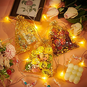 PH PandaHall 50pcs 5 x 7 Inches Golden Rose Flower Printed Organza Bags Jewelry Pouch Bags Wedding Favors Bag Organza Drawstring Pouches Wedding Favors Candy Gift Bags