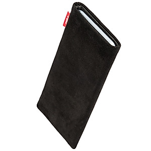 fitBAG Folk Black Custom Tailored Sleeve for Xiaomi Redmi Note 6 Pro | Made in Germany | Fine Nappa Leather Pouch case Cover with Microfibre Lining for Display Cleaning